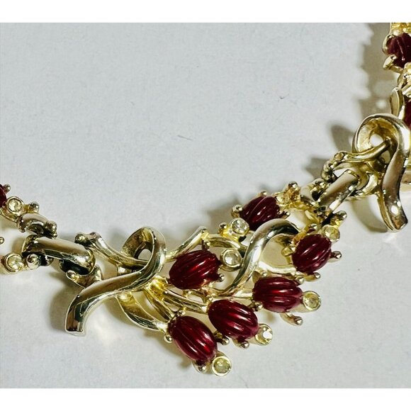 Kramar | Jewelry | Vtg Kramer Gold Tone Red Berry Beads Clear Crystal ...